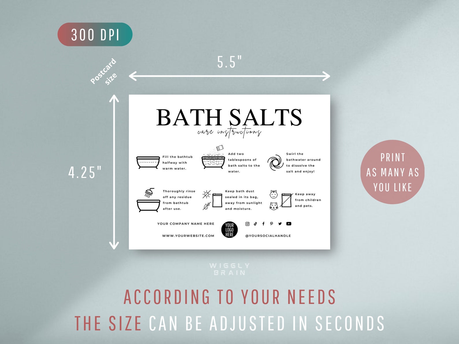 Editable Bath Salts Care Card Template, Epsom Salt Care Guide ...