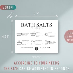 Editable Bath Salts Care Card Template, Epsom Salt Care Guide ...