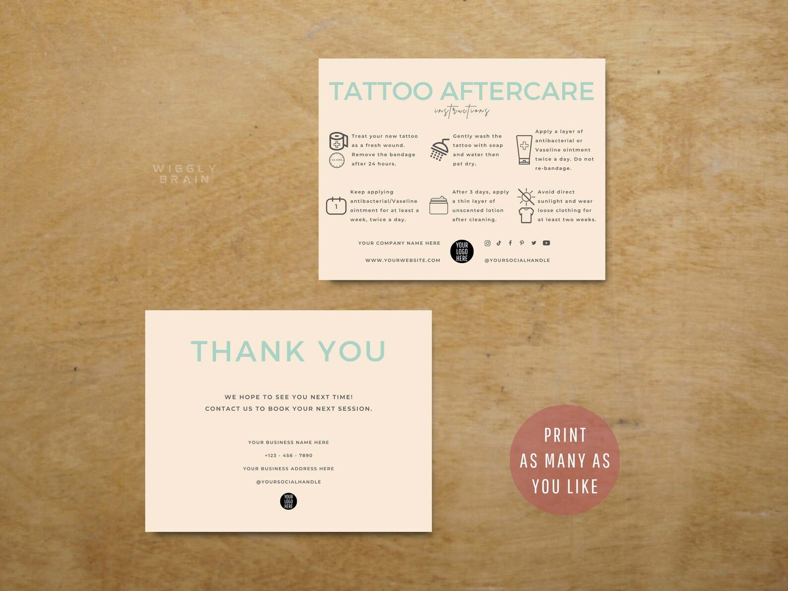 Editable Tattoo Aftercare Instructions Card Template, Tattoo Artist ...