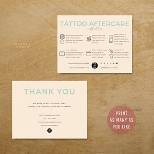 Editable Tattoo Aftercare Instructions Card Template, Tattoo Artist ...