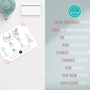 Boho Lash Lift Aftercare Template, Editable Eyelash Lift Care Card ...