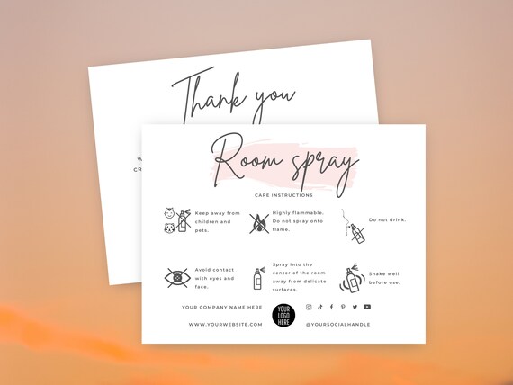 Room Spray Care Card Template Editable Room Mist Care - Etsy