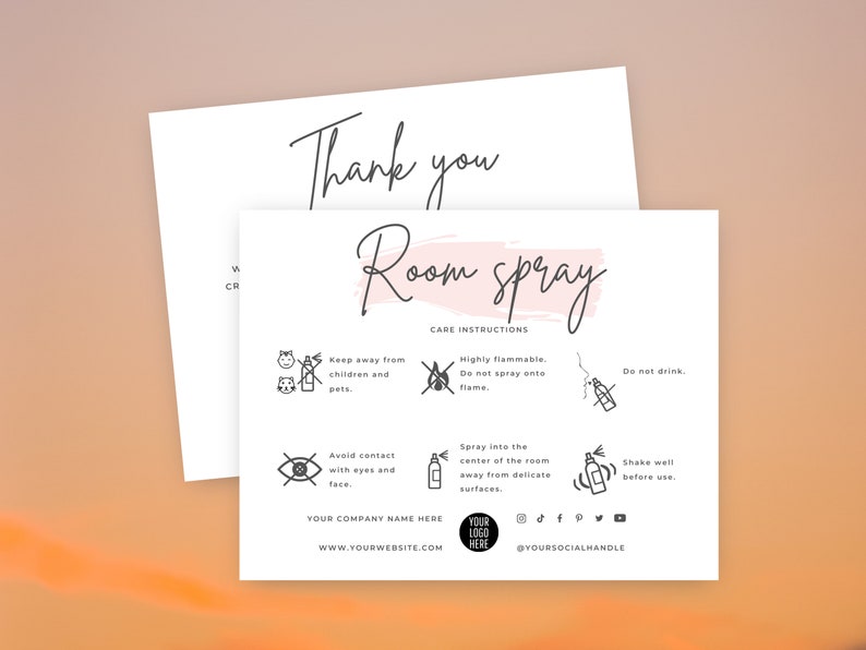Room Spray Care Card Template Editable Room Mist Care - Etsy