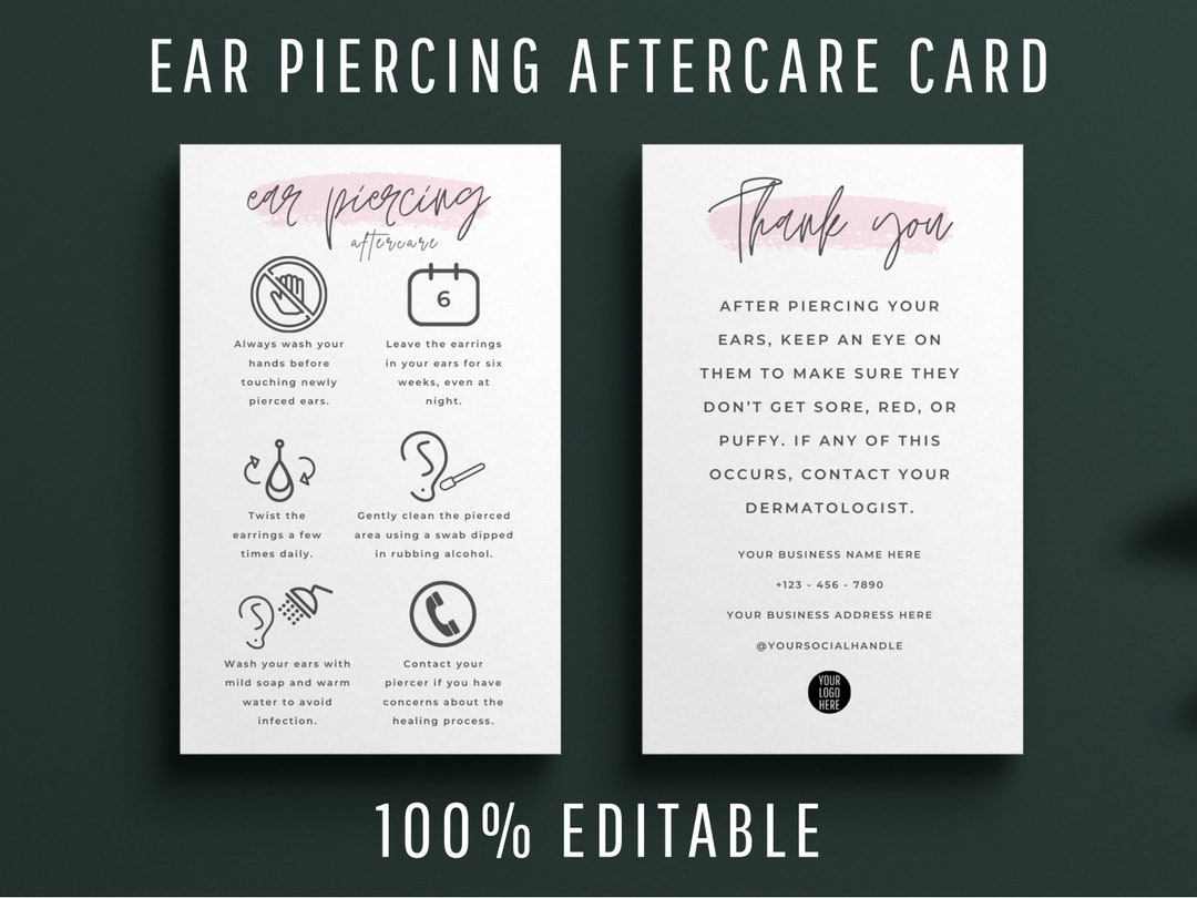 Editable Ear Piercing Aftercare Template, Modern Piercing Guide, Mini ...