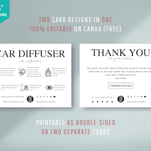 Editable Car Diffuser Care Card Template, Car Scent Care Instructions ...