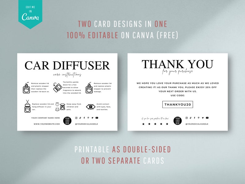 Editable Car Diffuser Care Card Template, Car Scent Care Instructions ...