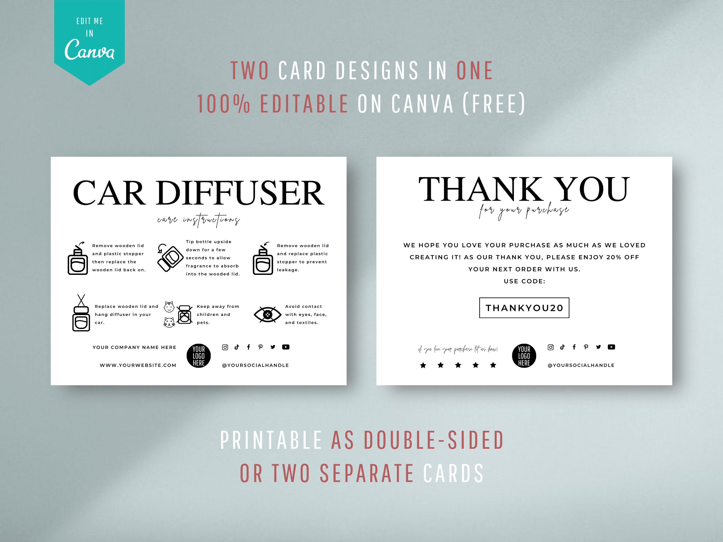 Editable Car Diffuser Care Card Template Car Scent Care - Etsy Australia