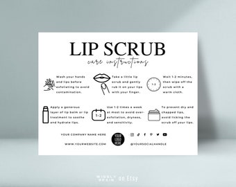 Editable Lip Scrub Care Card Template, Lips Sugar Scrub Care Guide ...