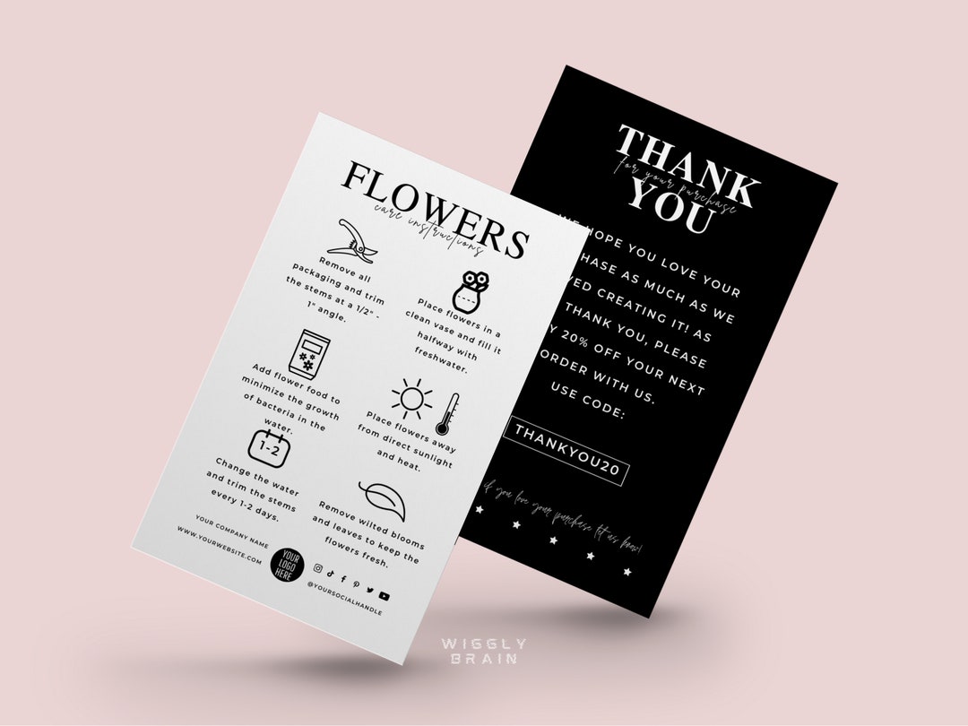 Mini Flowers Care Card Template, Editable Bouquet Care Guide, Florist ...