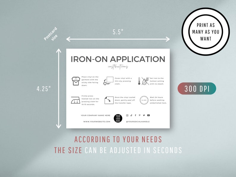 Editable Iron-on Instructions Template Iron on Heat Transfer - Etsy