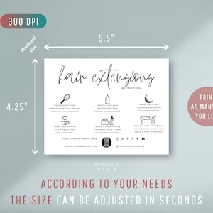 Editable Hair Extensions Care Card Template, Hair Extension Aftercare ...