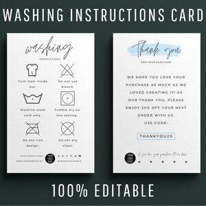 Mini Washing Instructions Card Template, Printable Clothing Care Cards ...