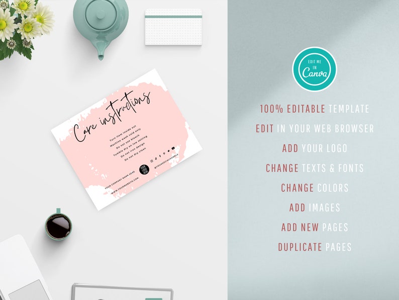 Editable Care Card Template Care Instructions Cards Washing | Etsy