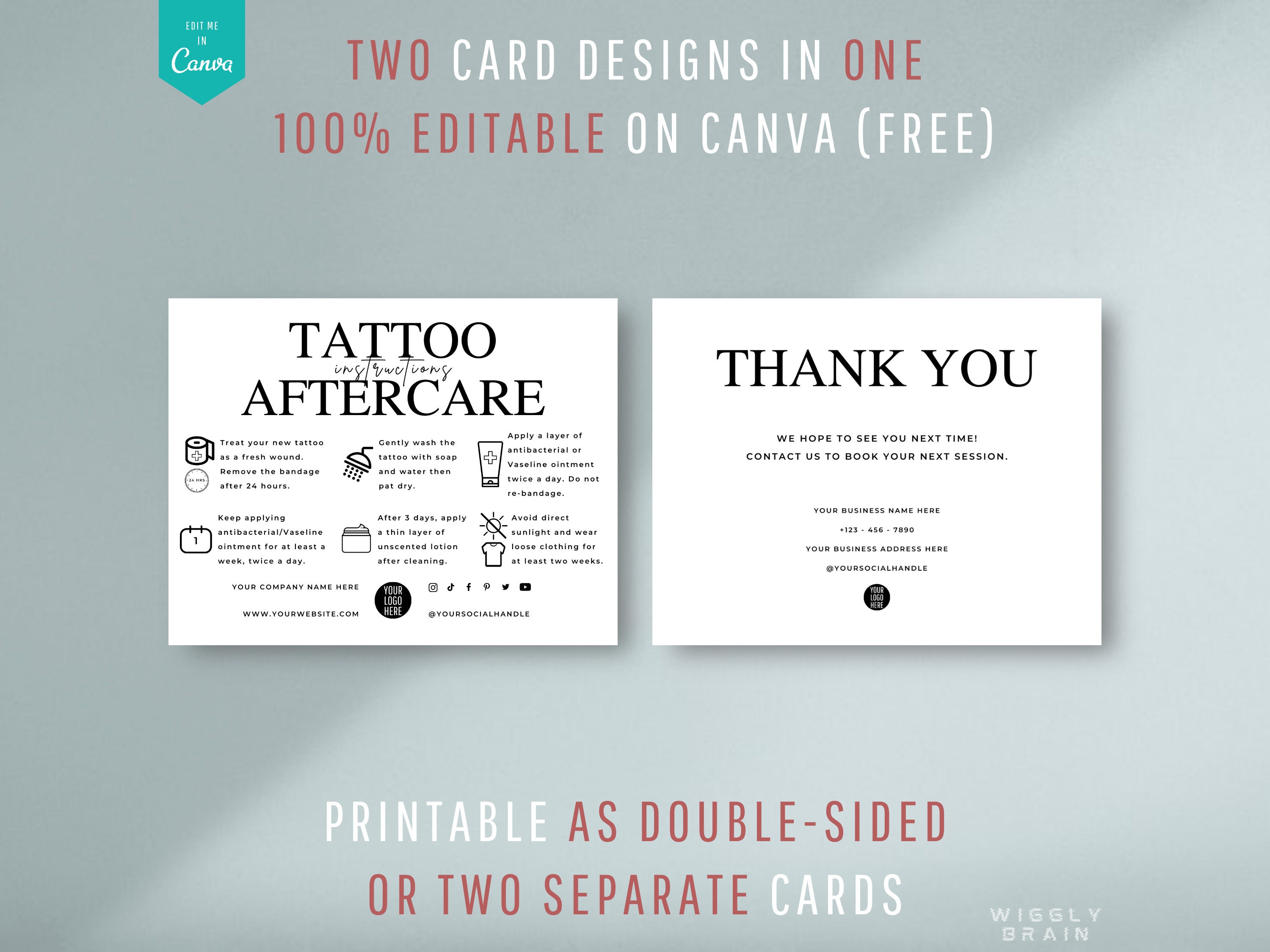 Editable Tattoo Aftercare Instructions Card Template, Printable Tattoo ...