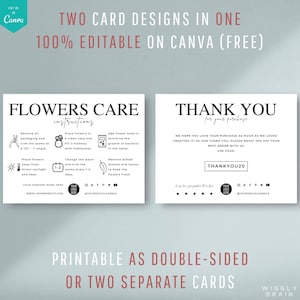 Editable Flowers Care Card Template, Bouquet Care Guide, Printable ...