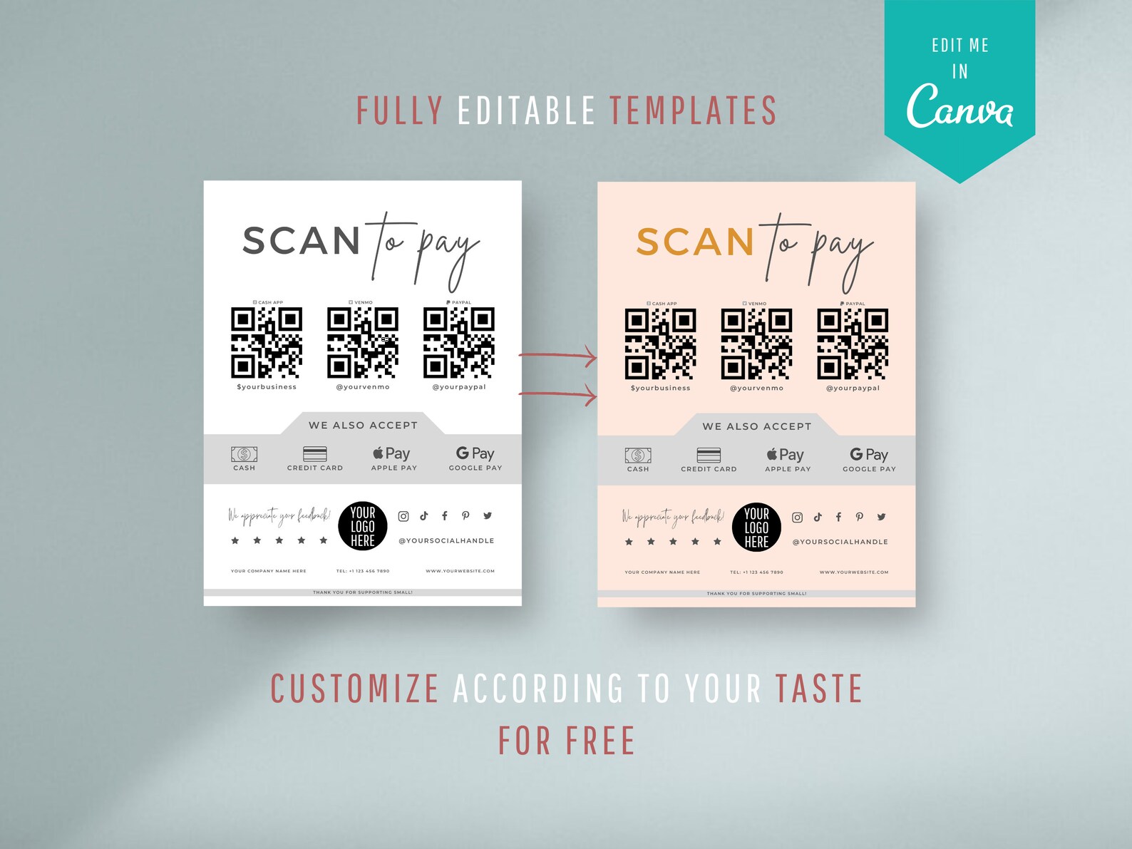 QR Code Sign Template Scan to Pay Payment Sign Custom Venmo - Etsy