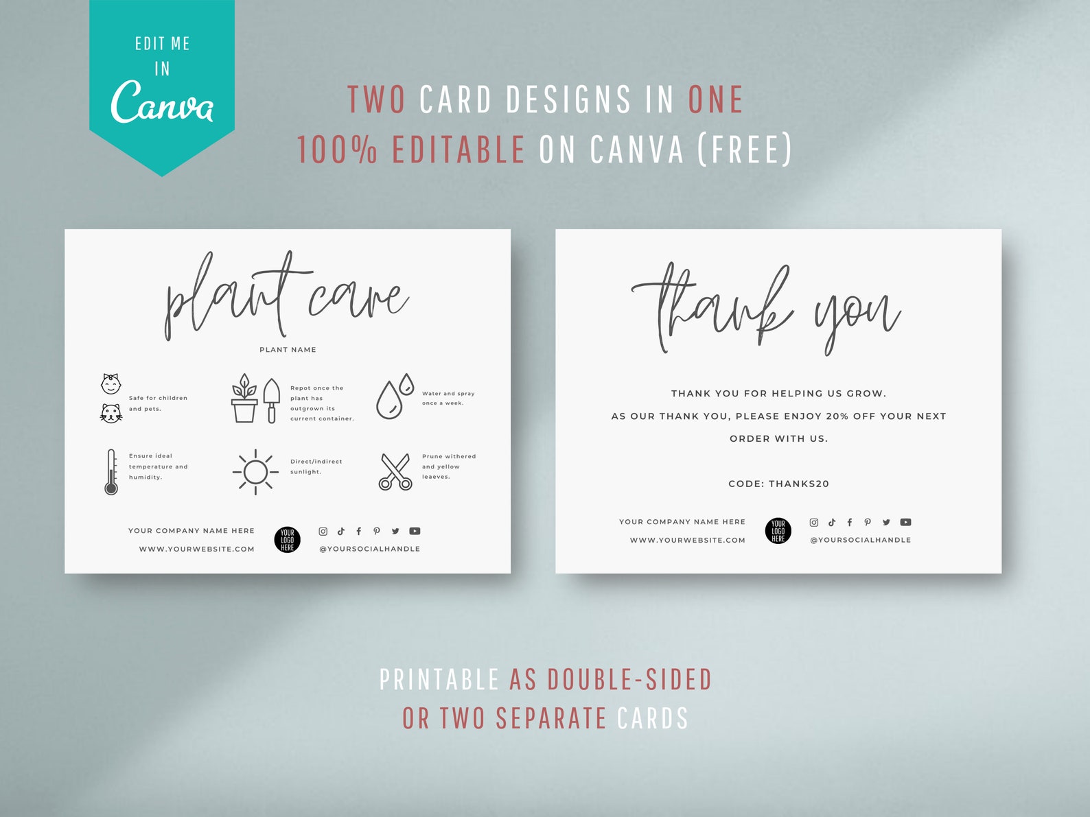 Editable Plant Care Card Template Printable Plant Care | Etsy