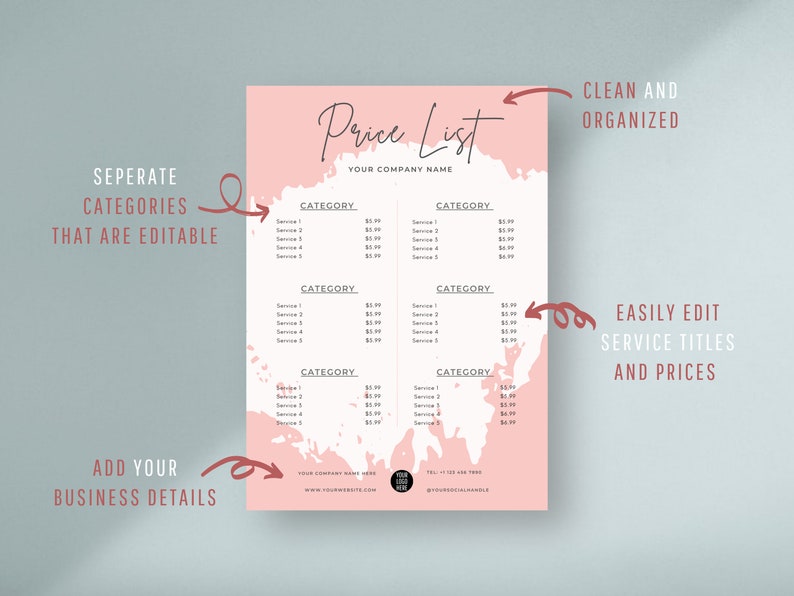 Editable Vinyl Price List Template Printable Pricing Sheet - Etsy