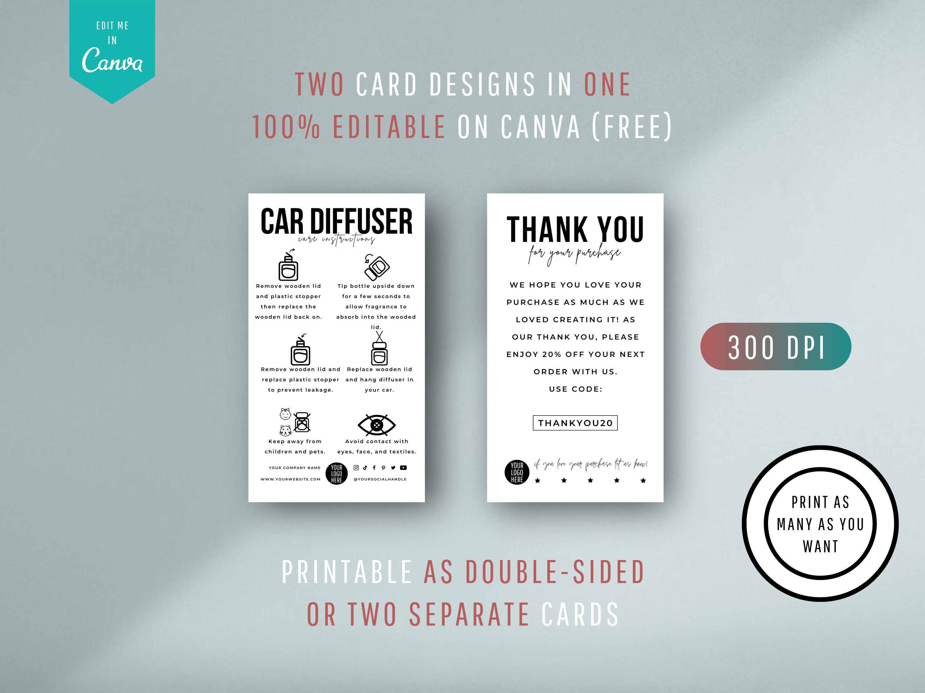 Mini Car Diffuser Care Card Template Editable Car Scent Care - Etsy