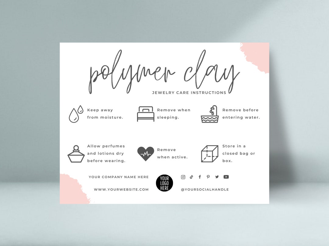 Polymer Clay Jewelry Care Card Template, Editable Jewellery Care ...