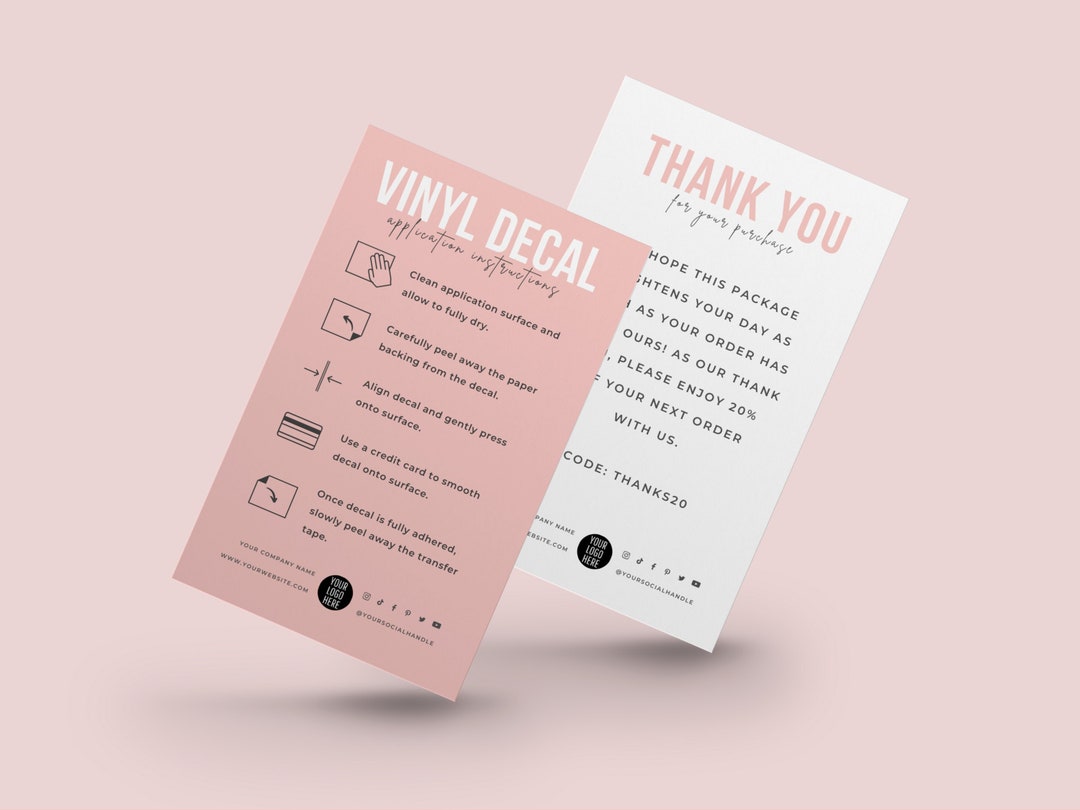 Vinyl Instructions Card Template, Editable Vinyl Decal Application Care ...