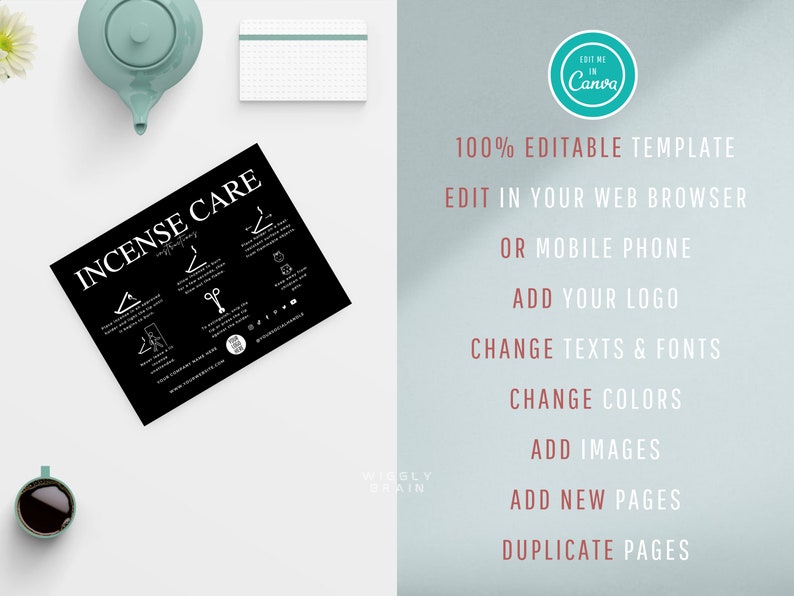 Editable Incense Care Card Template, Scented Stick User Guide, Herbal ...