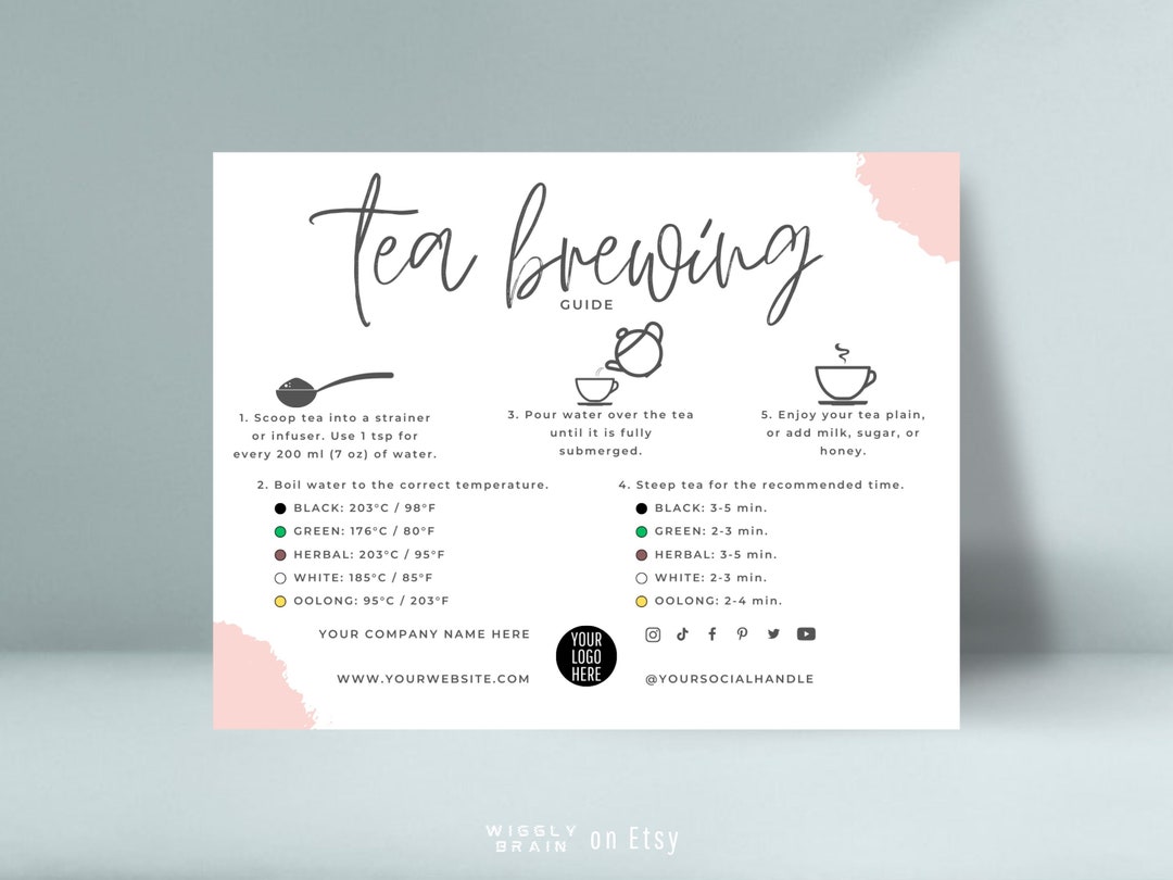 Tea Brewing Guide Card Template, Editable Loose Tea Steeping ...
