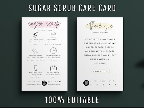 Mini Sugar Scrub Care Card Template Editable Body Scrub Care | Etsy