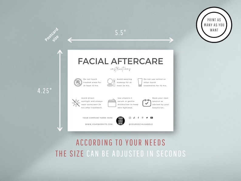 Editable Facial Aftercare Card Template Facial Treatment Post - Etsy