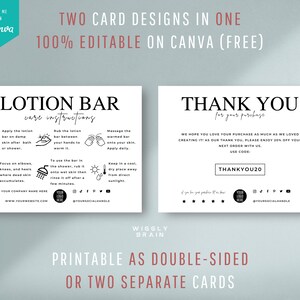 Lotion Bar Care Card Template, Editable Solid Lotion Application Guide ...