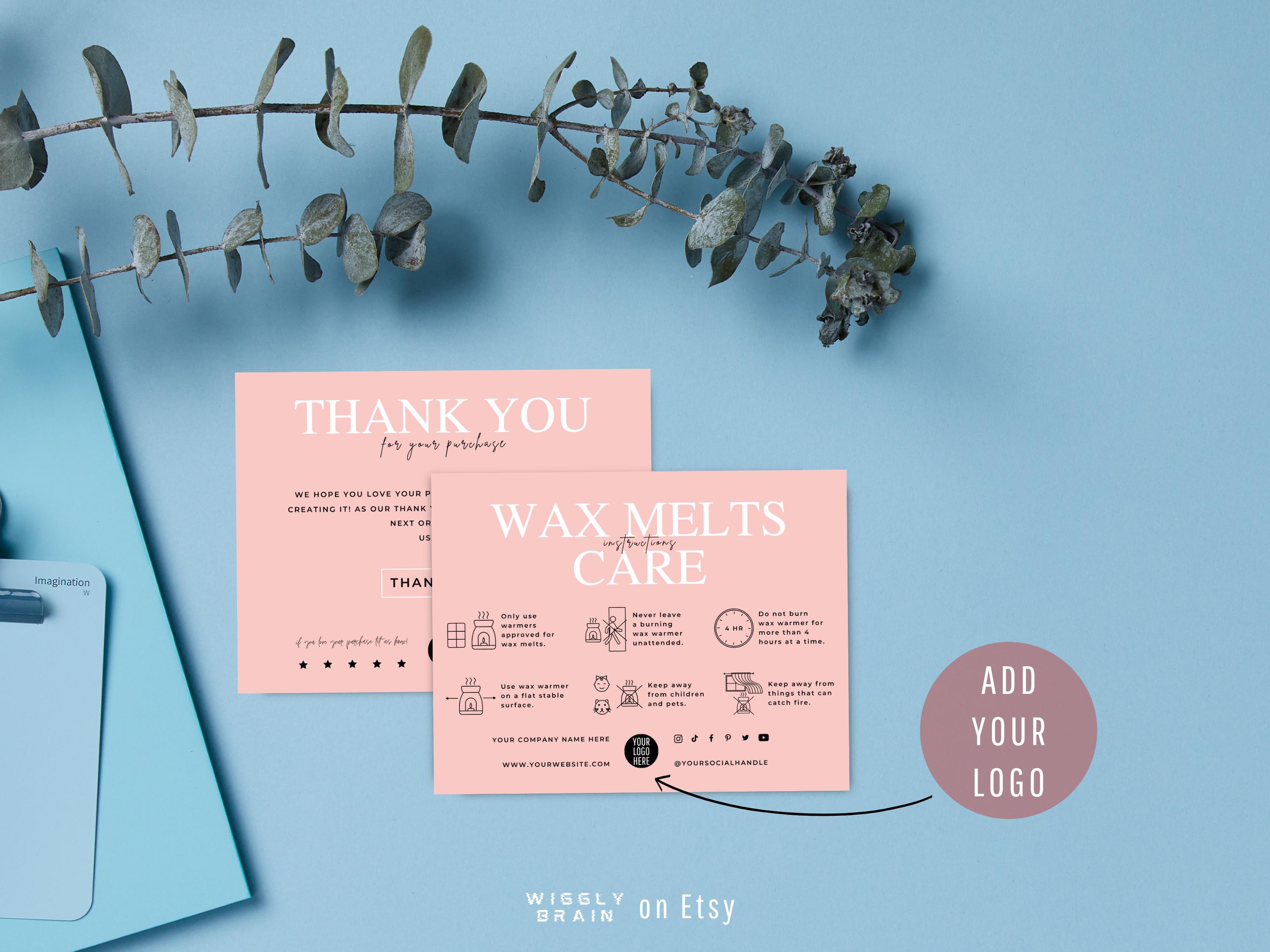 Editable Wax Melts Care Card Template, Wax Melt Instructions Cards, Wax ...