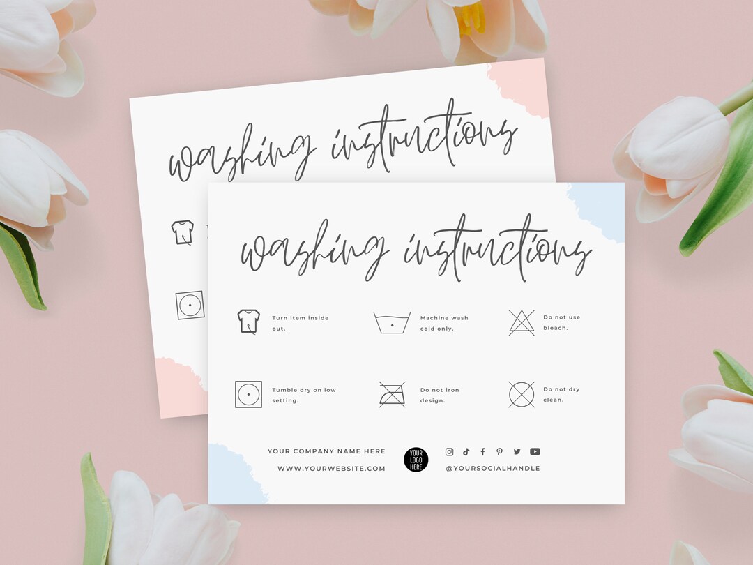 Editable Washing Instructions Card Template, Printable Clothing Care ...