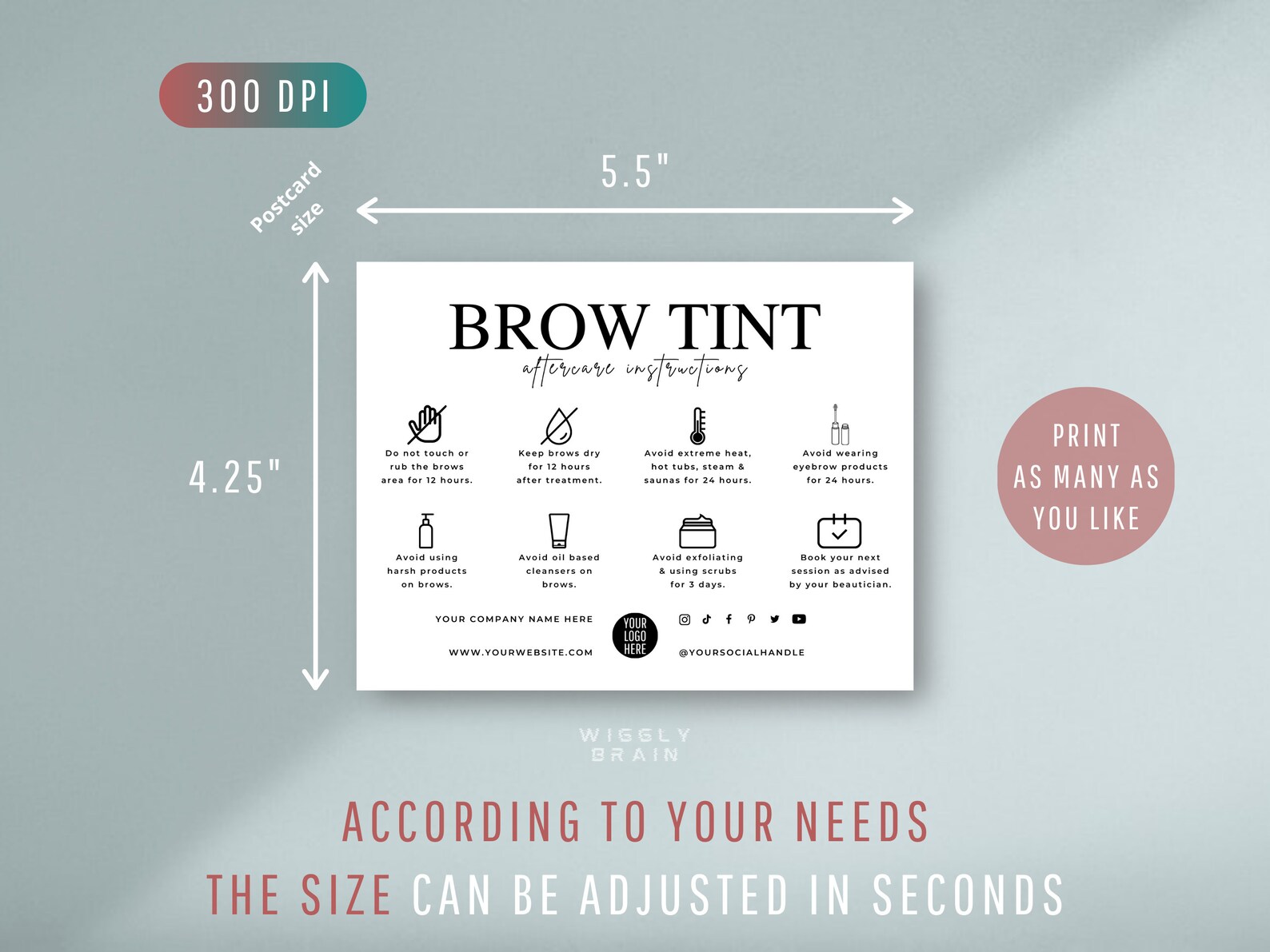 Editable Brow Tint Aftercare Card Template, Brows Tint Post Care Cards ...
