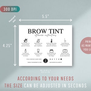 Editable Brow Tint Aftercare Card Template, Brows Tint Post Care Cards ...