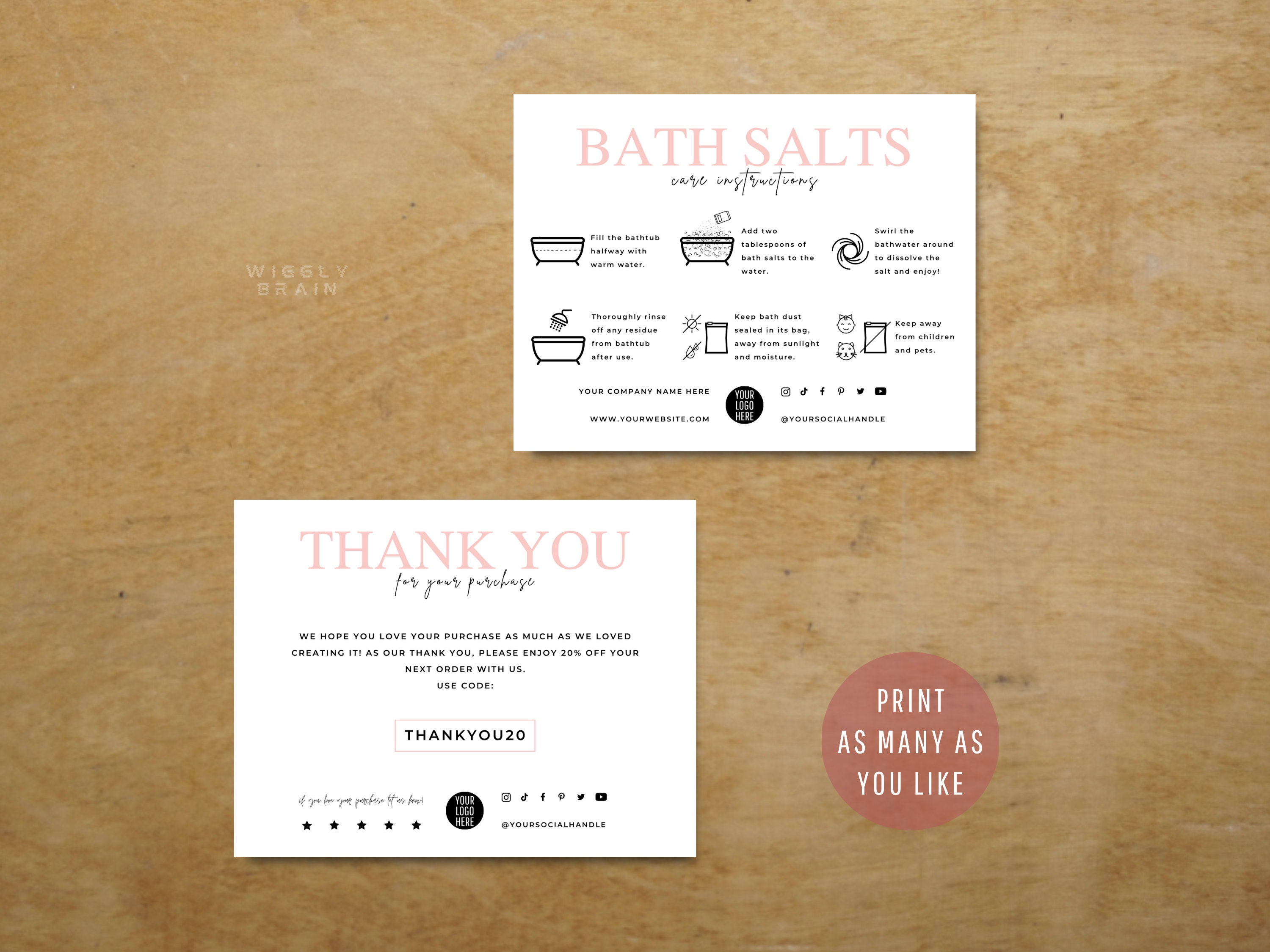 Editable Bath Salts Care Card Template, Epsom Salt Care Guide ...