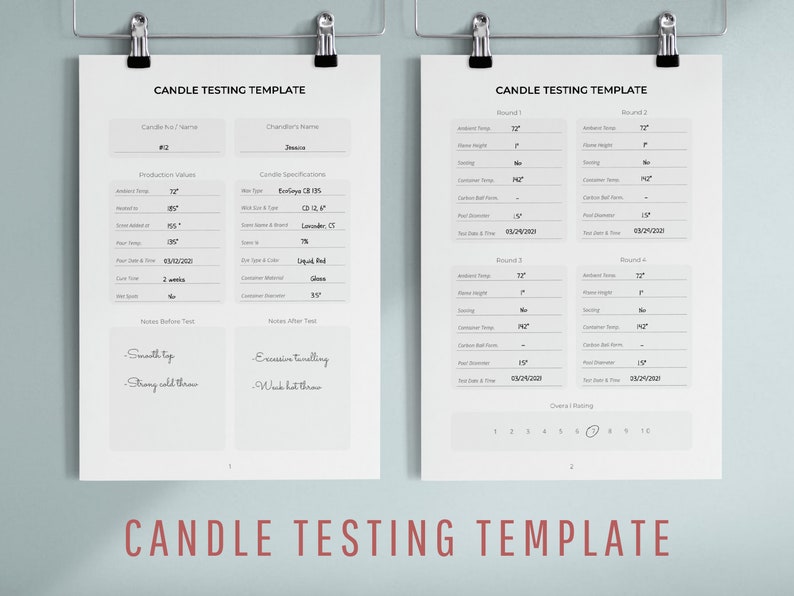 Candle Testing Template, Printable Candle Burn Test Log Sheet to Make ...