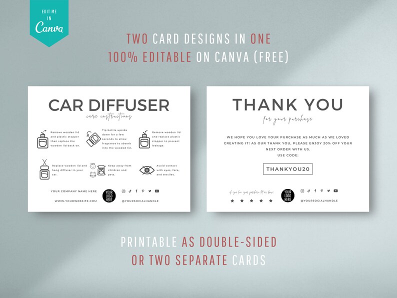 Editable Car Diffuser Care Card Template Car Scent Care - Etsy