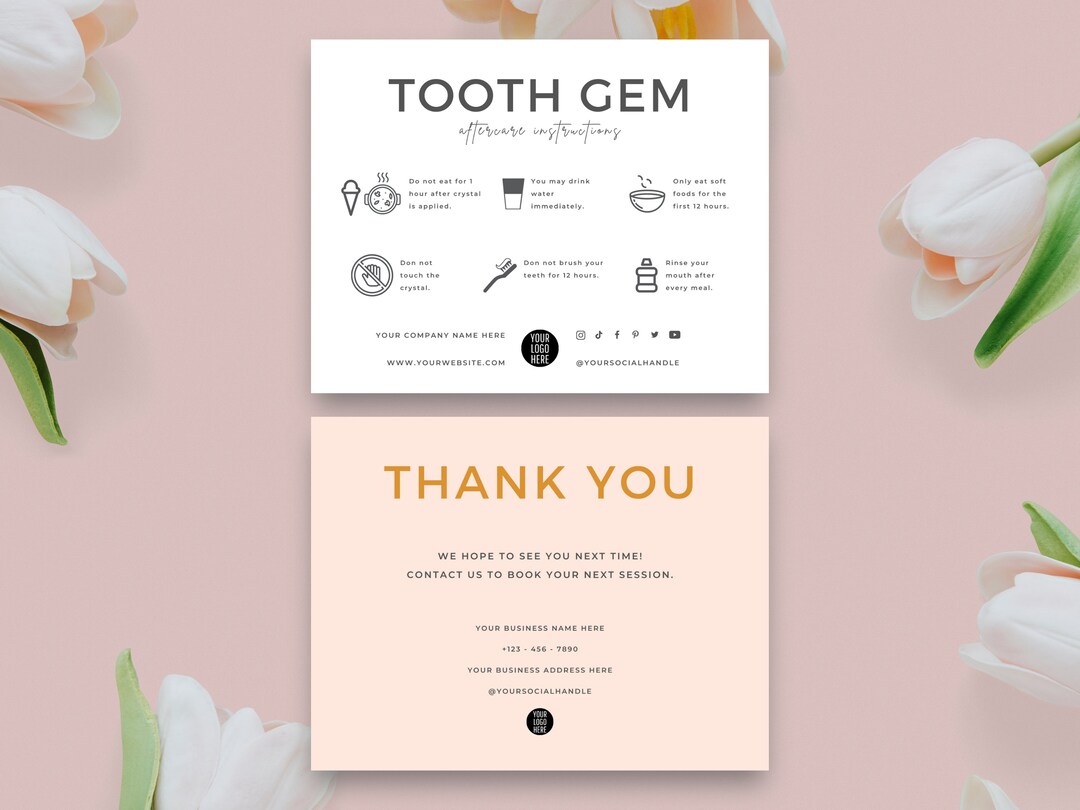 Editable Tooth Gem Aftercare Template, Teeth Crystals Post Care Guide ...