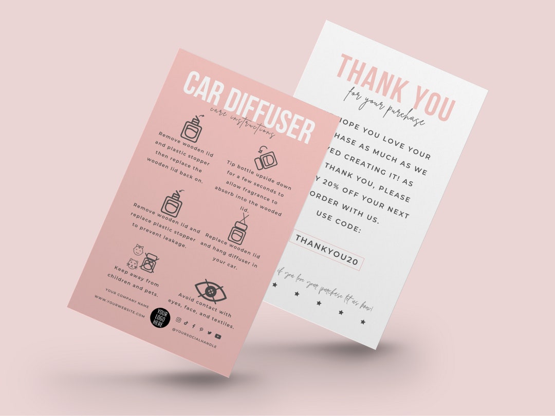 Mini Car Diffuser Care Card Template, Editable Car Scent Care ...