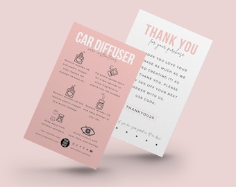 Editable Car Diffuser Care Card Template, Car Scent Care Instructions ...