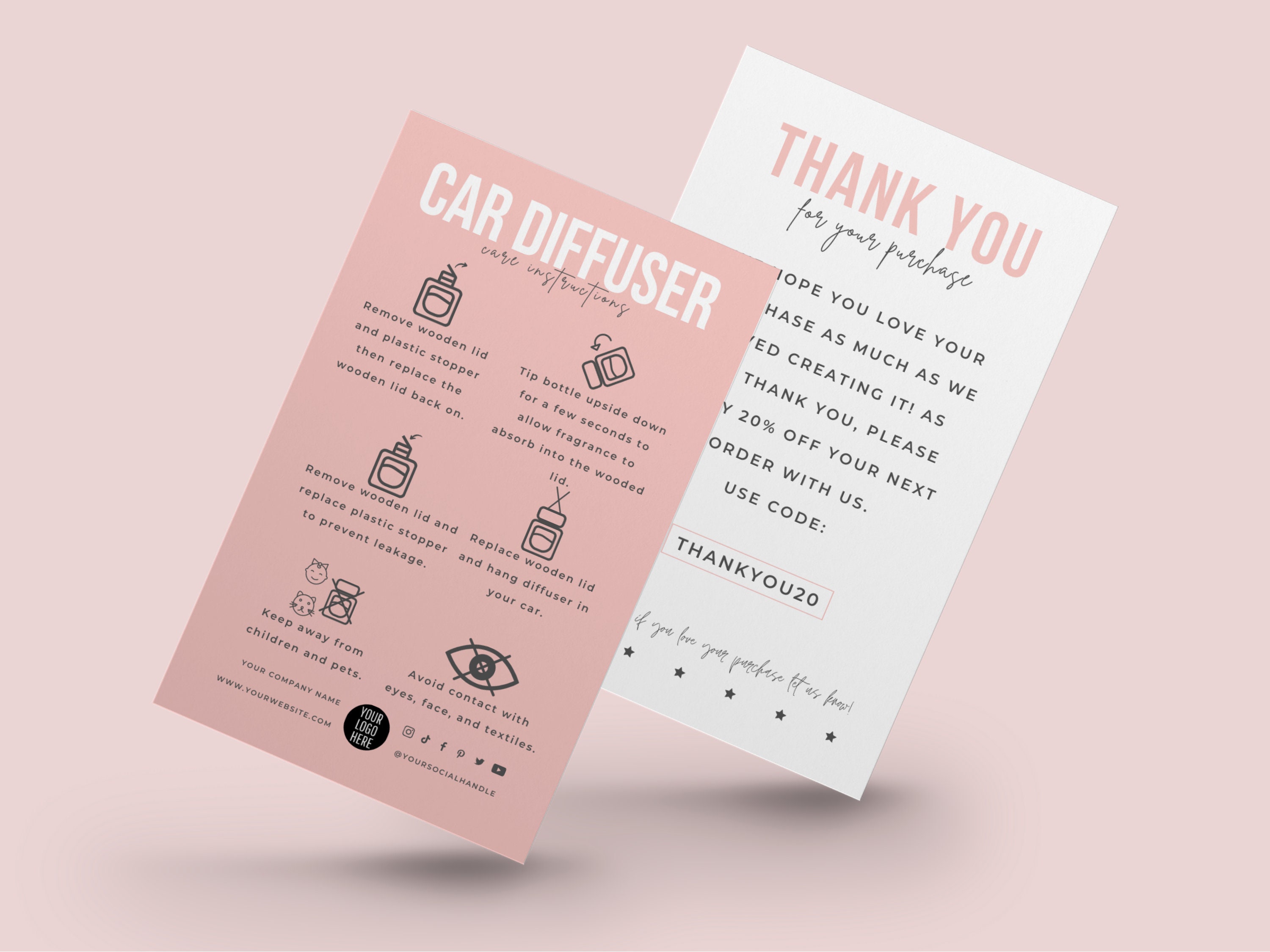 Mini Car Diffuser Care Card Template, Editable Car Scent Care ...