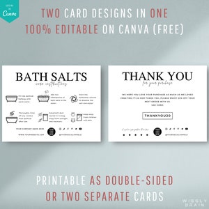 Editable Bath Salts Care Card Template, Epsom Salt Care Guide ...