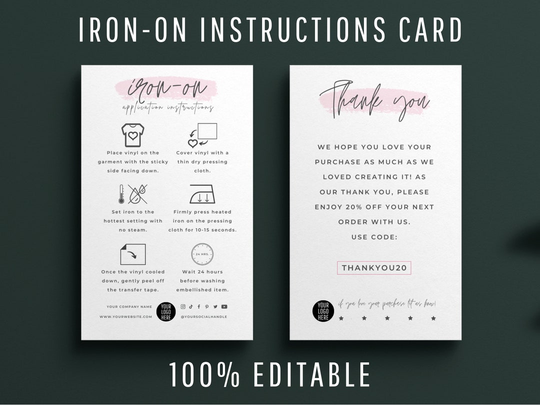 Mini Iron on Instructions Template, Editable Iron-on Heat Transfer ...