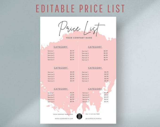 Elegant Price List Template, Printable Price Lists, Beauty Salon Price ...