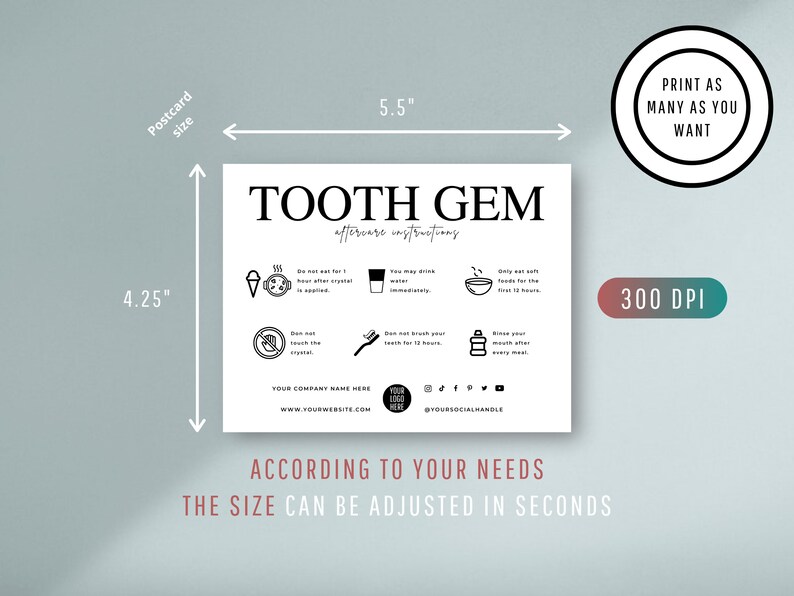 Editable Teeth Crystals Post Care Guide Tooth Gem Aftercare - Etsy