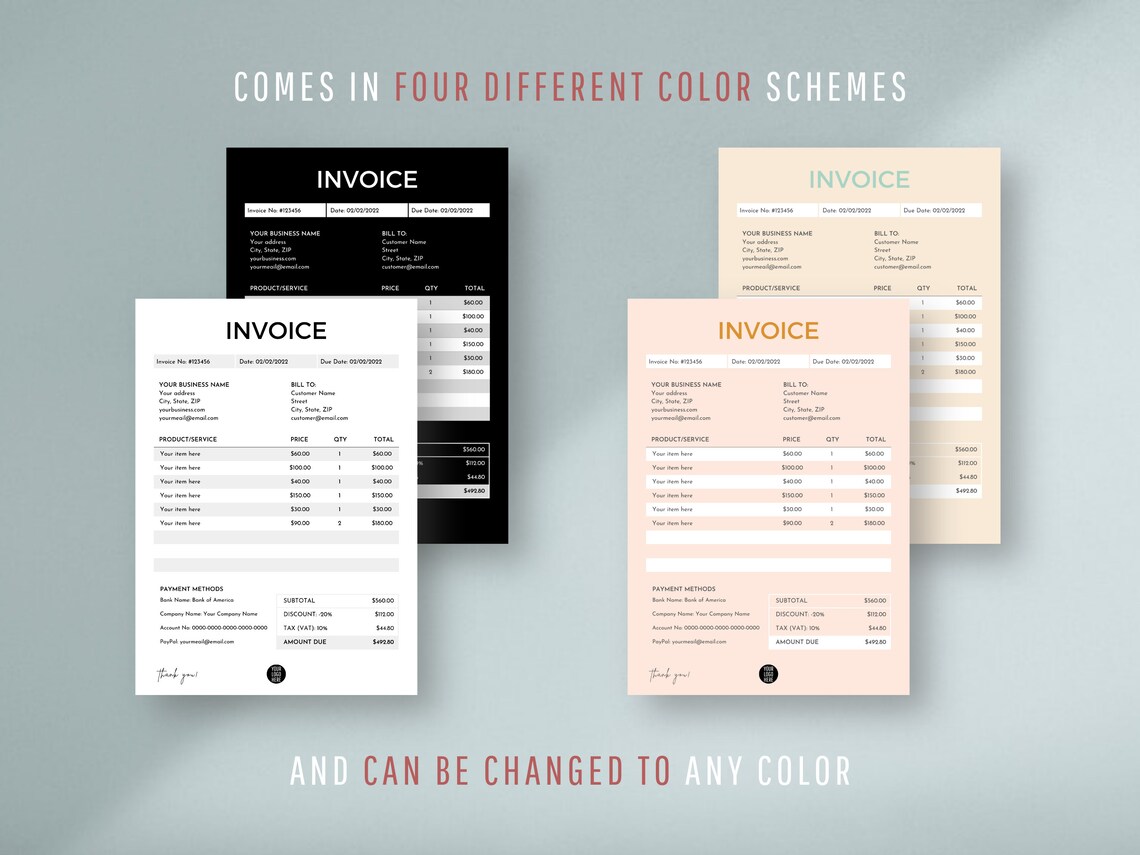 Editable Invoice Template Printable Business Invoice Custom | Etsy