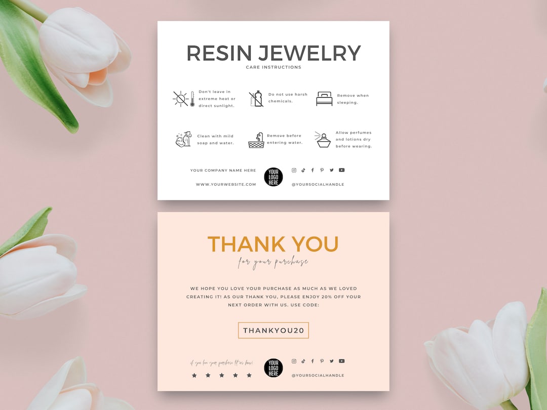 Editable Resin Jewelry Care Card Template, Printable Resin Care ...