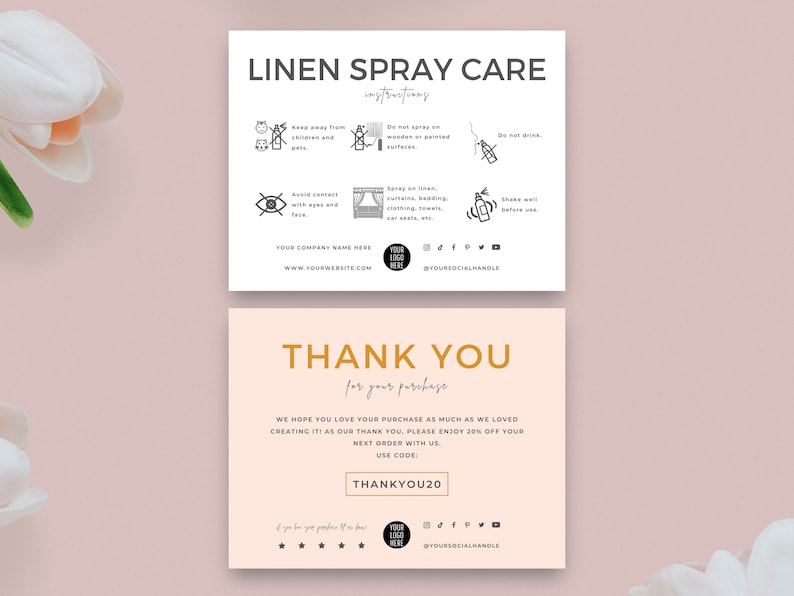 Editable Linen Spray Care Card Template, Fabric Mist Care Instructions ...
