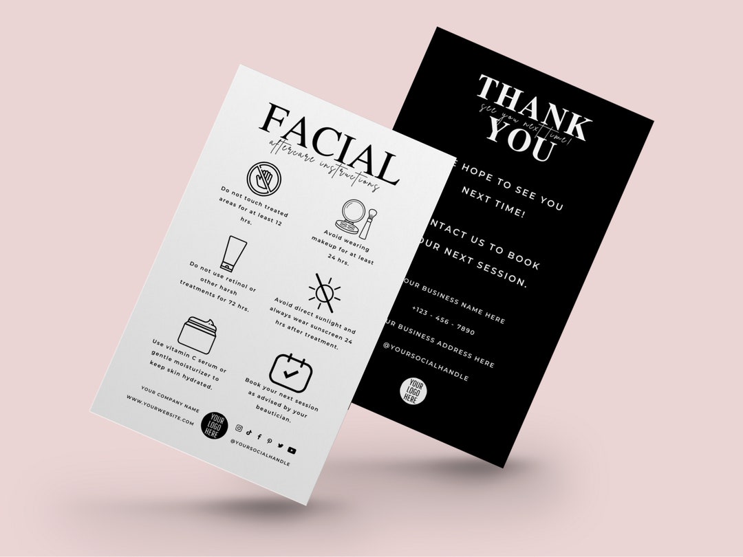 Editable Facial Aftercare Card Template, Facial Treatment Post Care ...