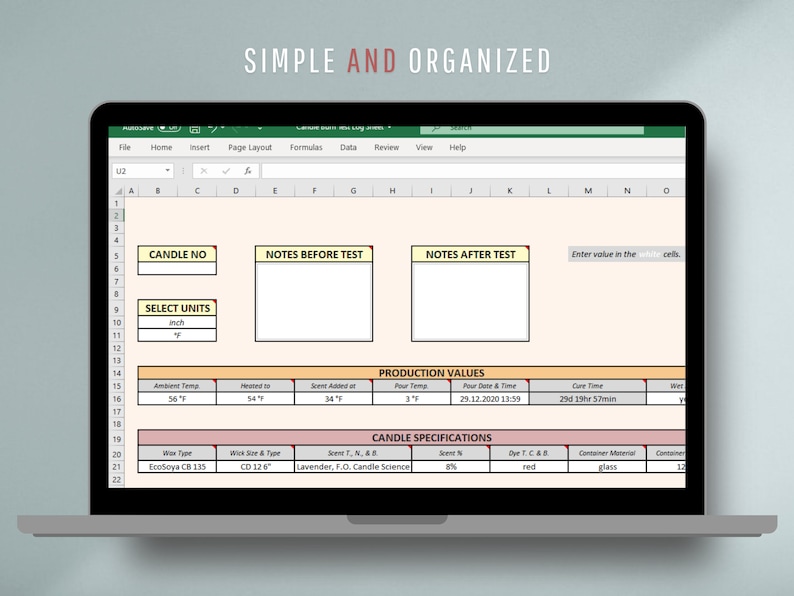 All-in-one Candle Testing Excel Spreadsheet Template, Printable Candle ...